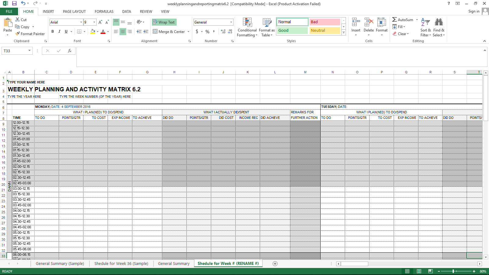 Weekly Planning & Reporting Matrix - Seers App